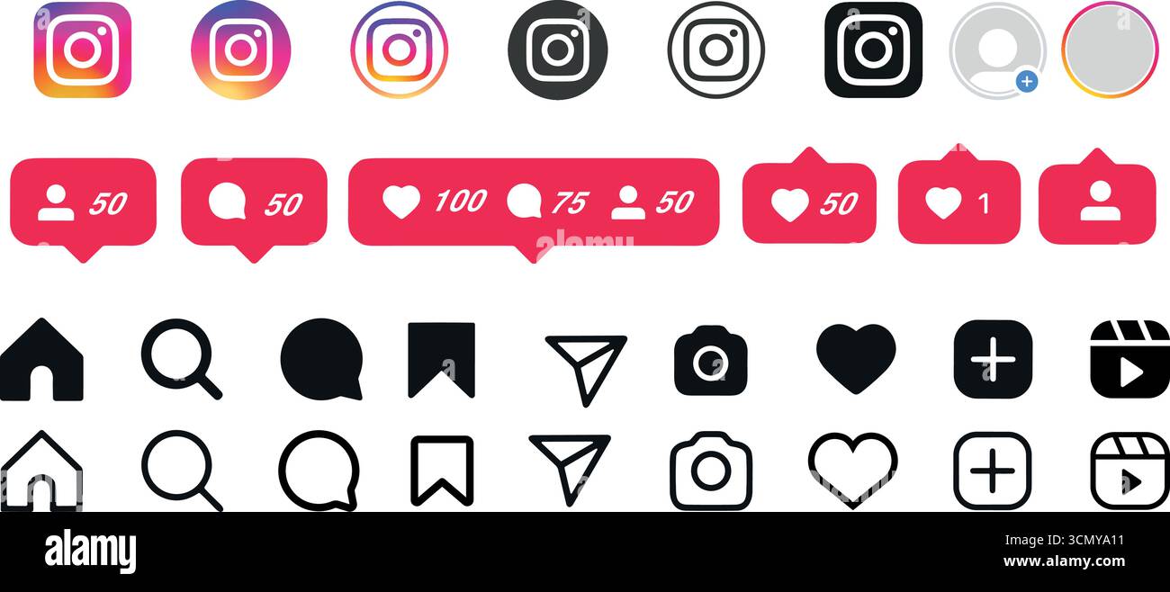 Social Media Interface Icons App, Camera, Profile, Like, Comment ...