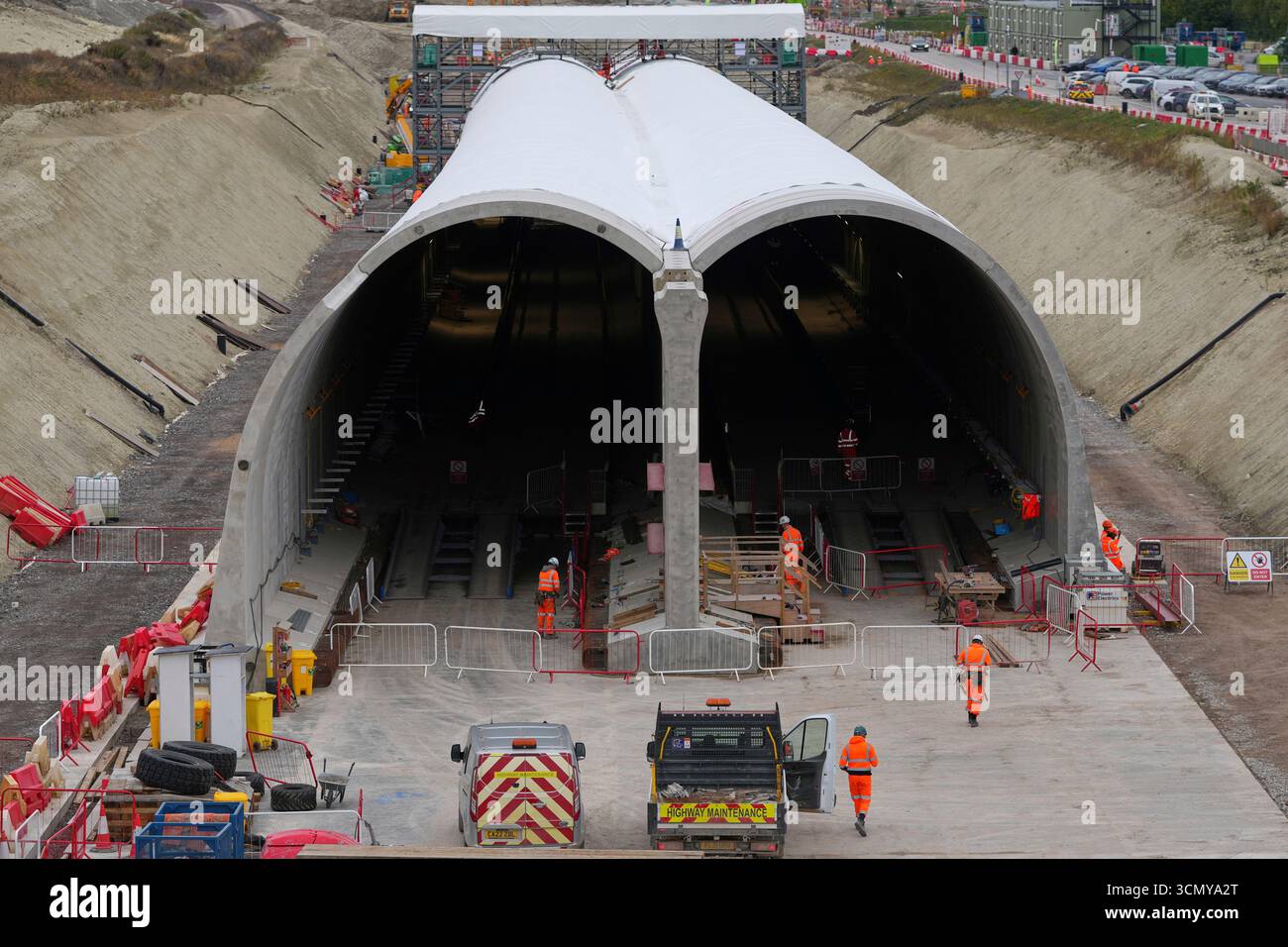 Workers at the Wendover Green Tunnel which is part of the HS 2 project ...