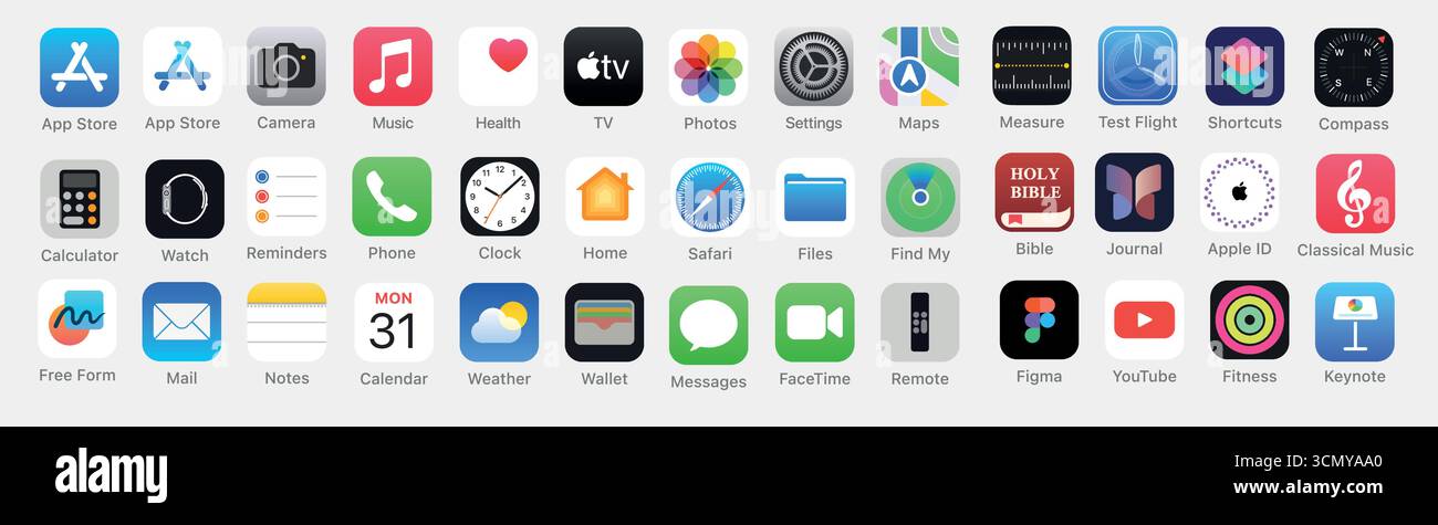 Set apple applications logos hi-res stock photography and images - Alamy