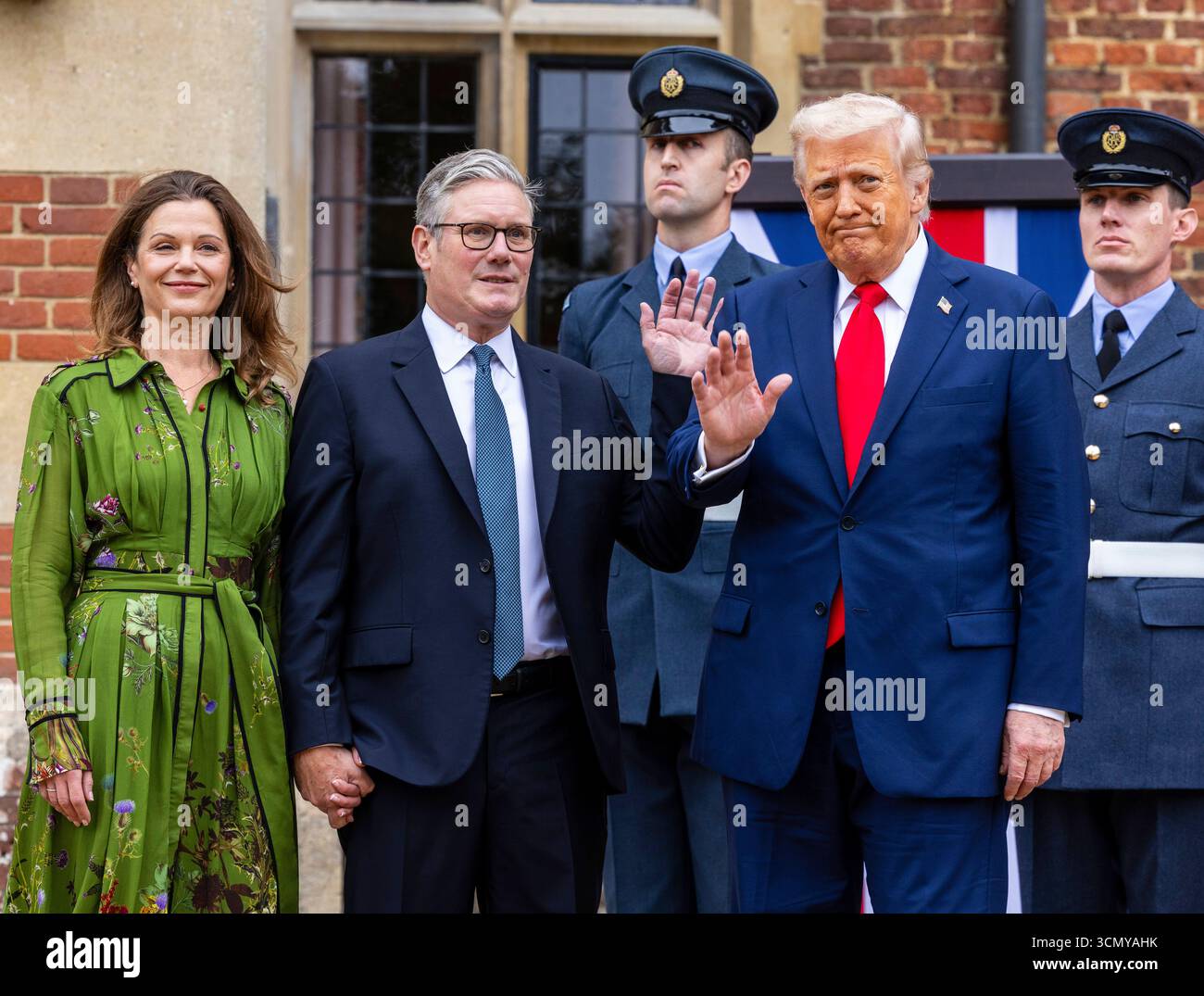 President Donald Trump, foreground right is greeted by Britain's Prime ...