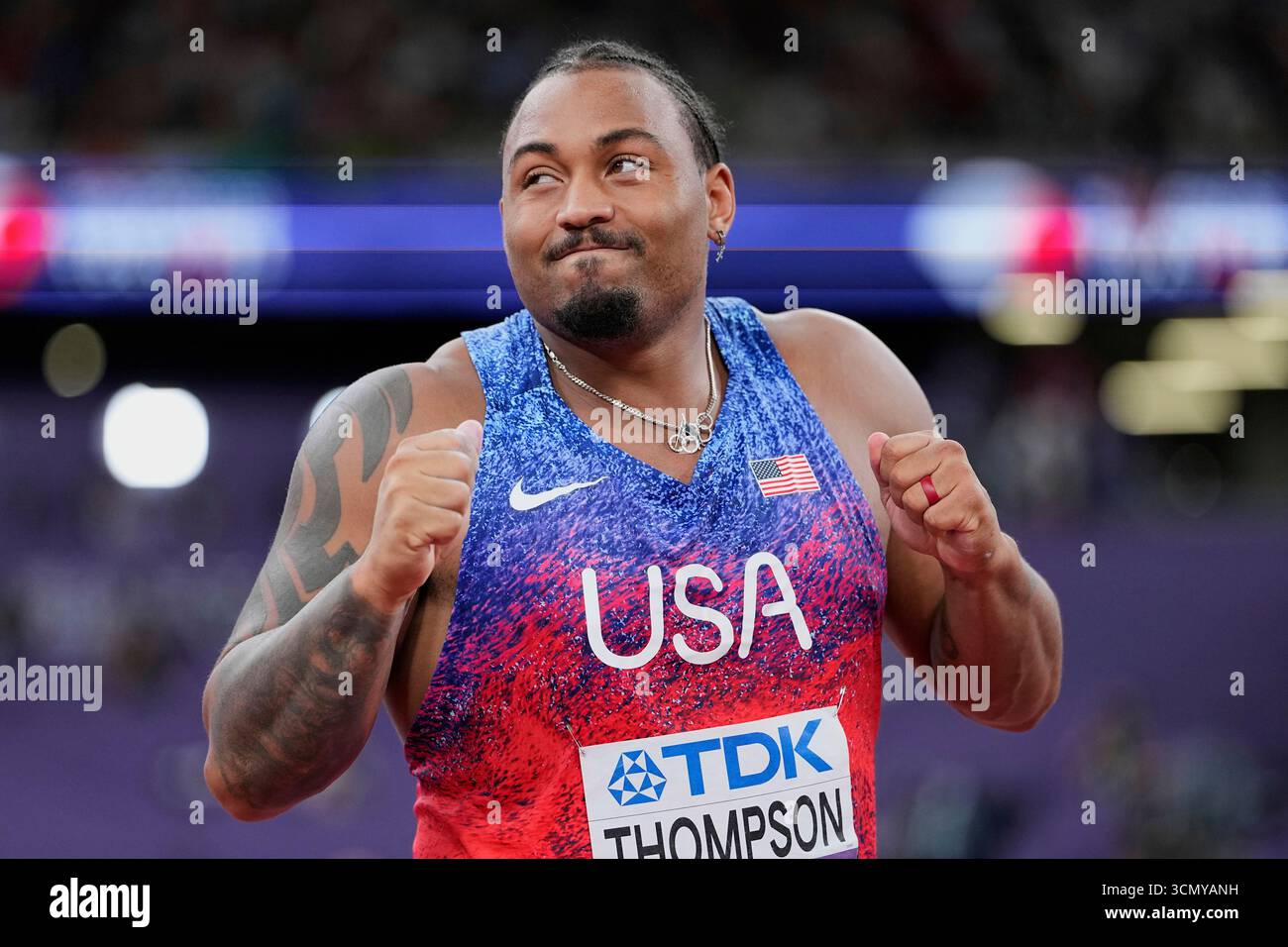 United States' Curtis Thompson reacts in the men's javelin throw final ...