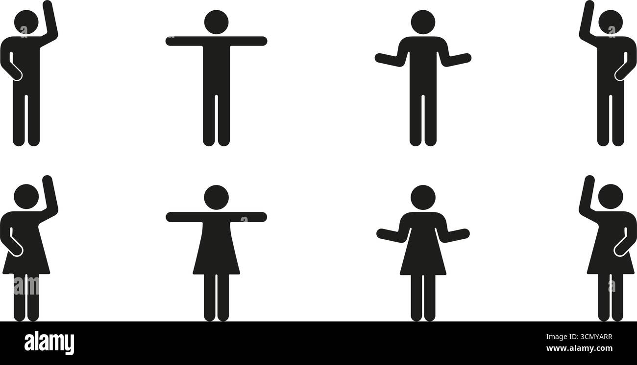 Silhouette People Gesture Icon Set. Human Figures In Various Poses ...