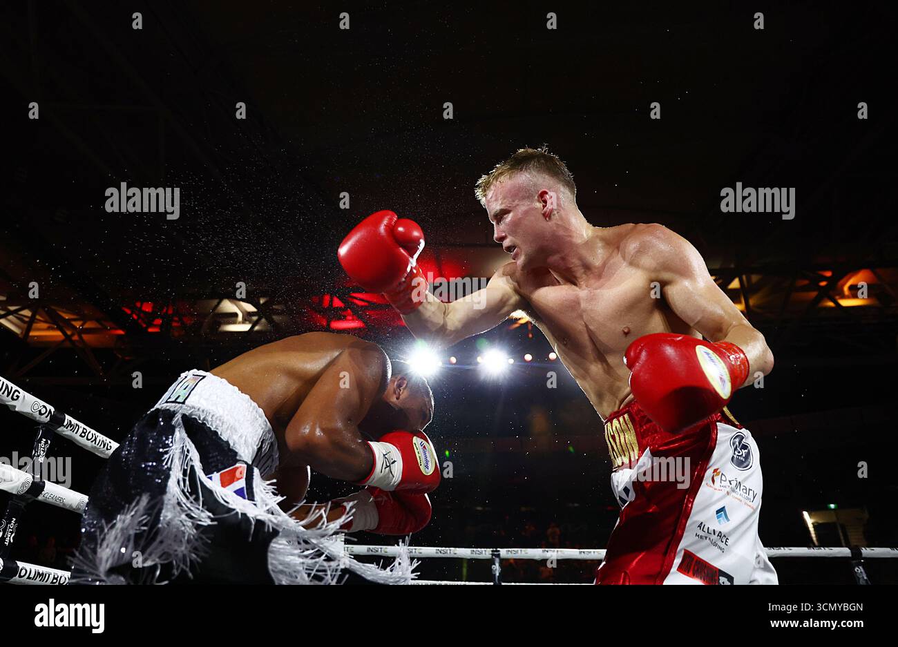 Liam Wilson in action against Jorge Santana during their WBO ...