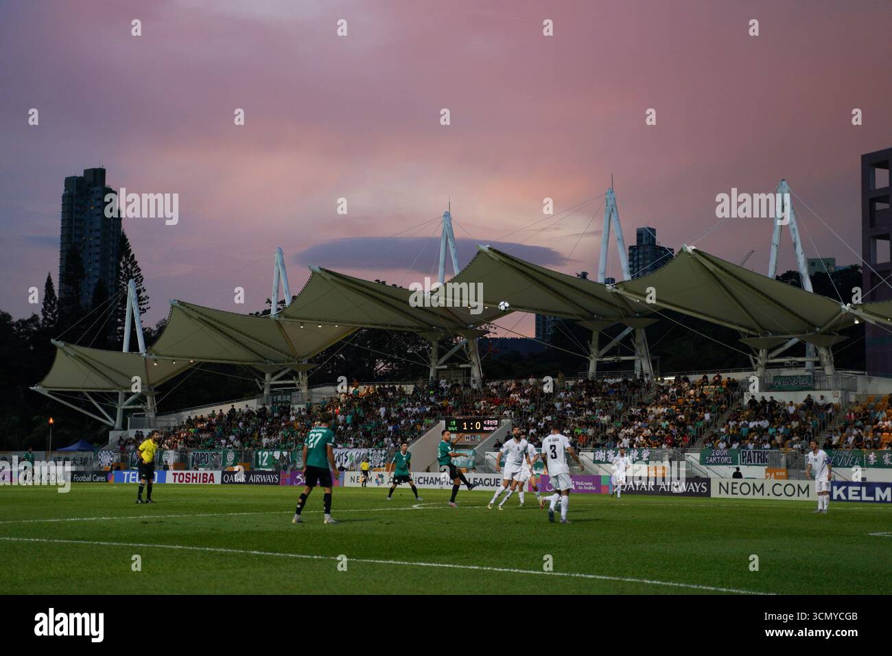 A general view showing a soccer match between Tai Po and Macarthur FC ...