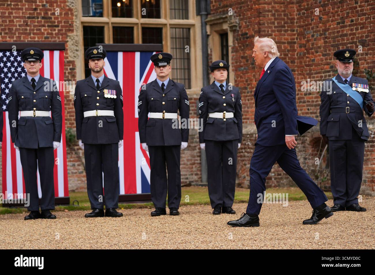 President Donald Trump arrives for a meeting with Britain's Prime ...