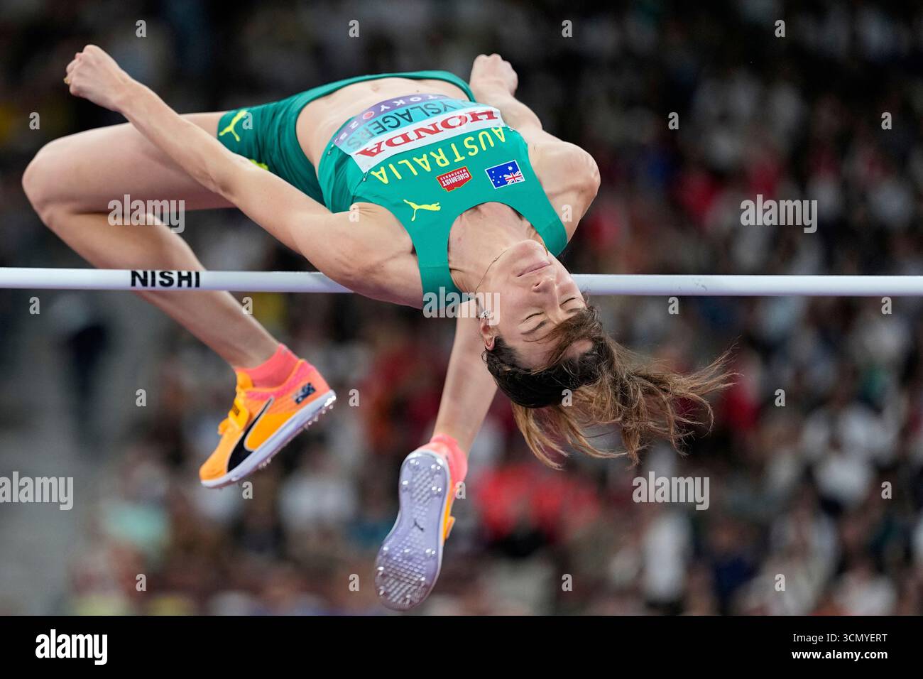 Australia's Nicola Olyslagers makes an attempt in the women's high jump ...