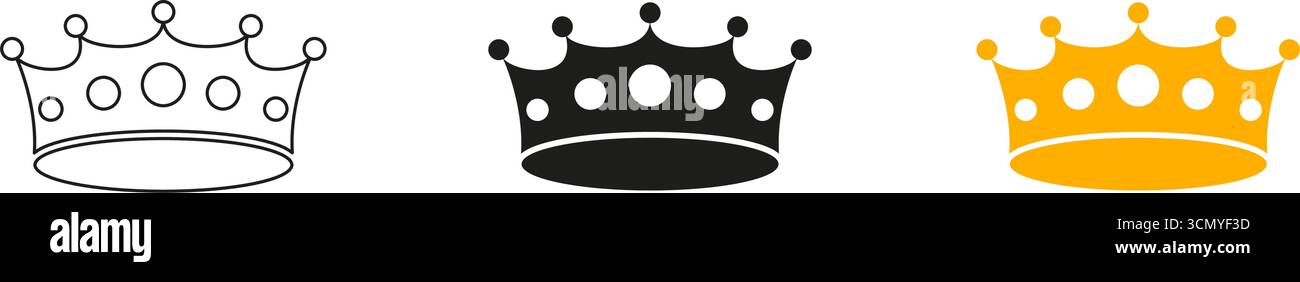 Spiked Crown Line and Solid Icon Set. Ceremonial crowns for leadership ...