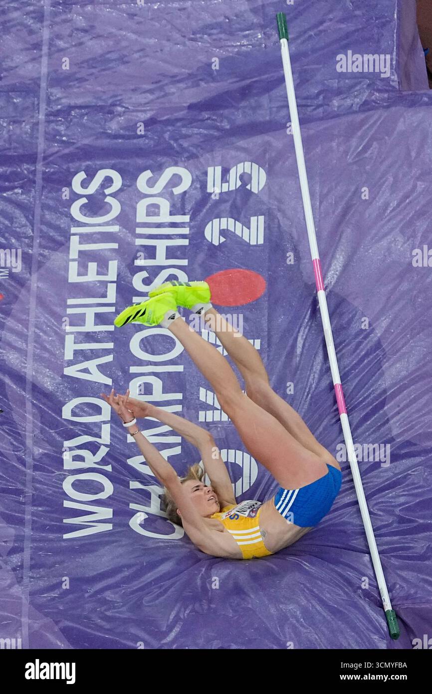 Sweden's Engla Nilsson competes in the women's high jump qualification ...