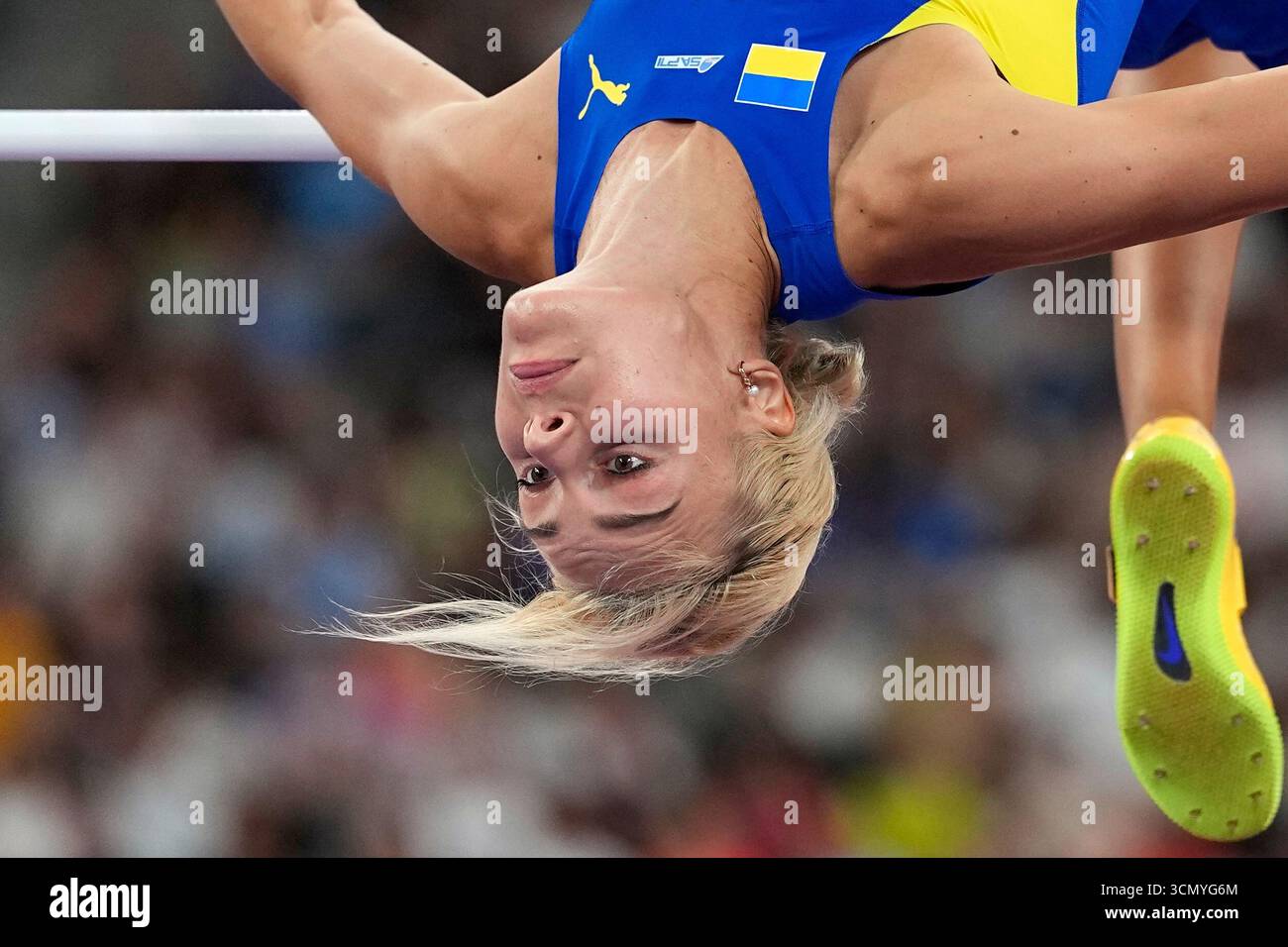Ukraine's Yuliia Levchenko makes an attempt in the women's high jump ...