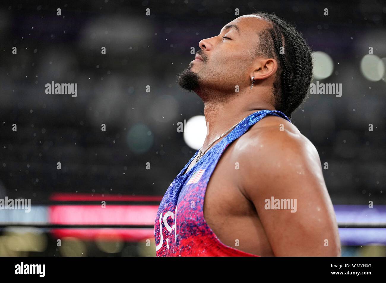 United States' Curtis Thompson reacts in the men's javelin throw final ...