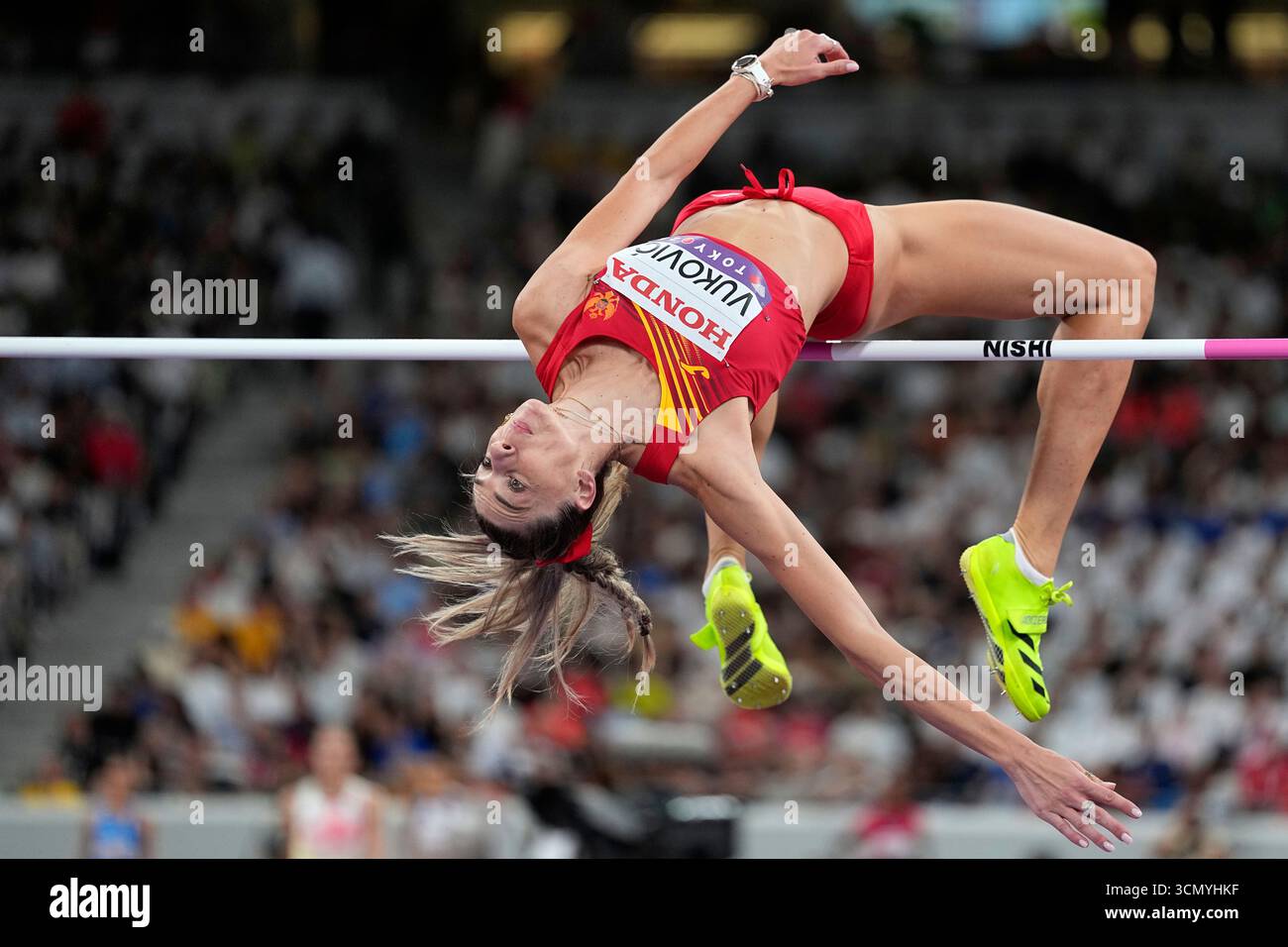 Montenegro's Marija Vukovic makes an attempt in the women's high jump ...