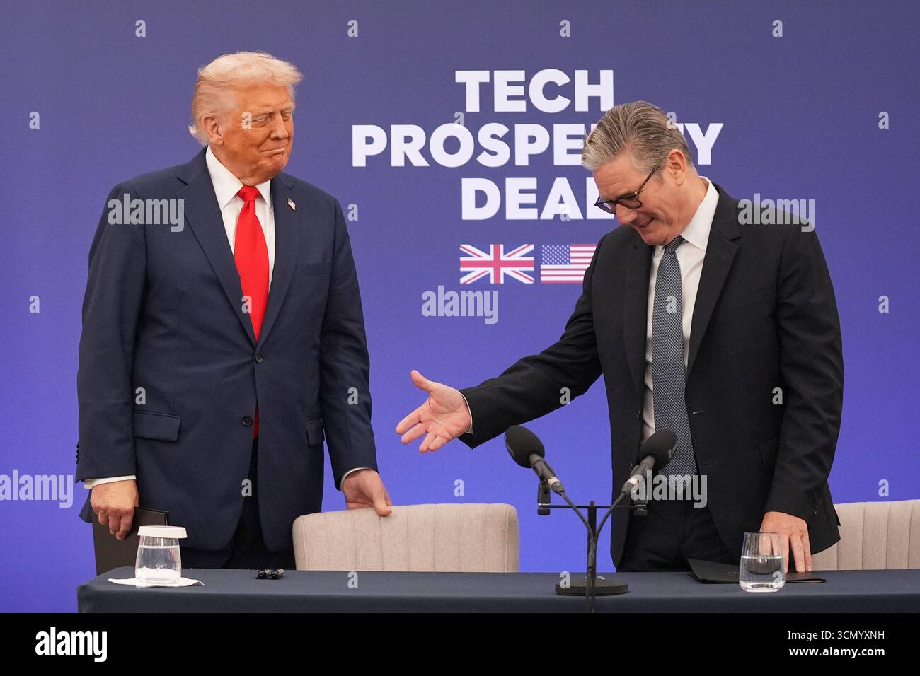 President Donald Trump and Britain's Prime Minister Keir Starmer smile ...