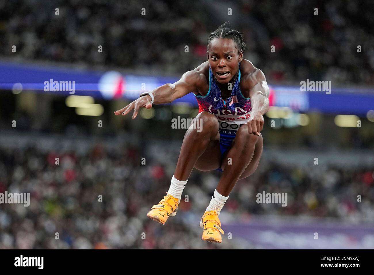 United States' Jasmine Moore makes an attempt in the women's triple ...
