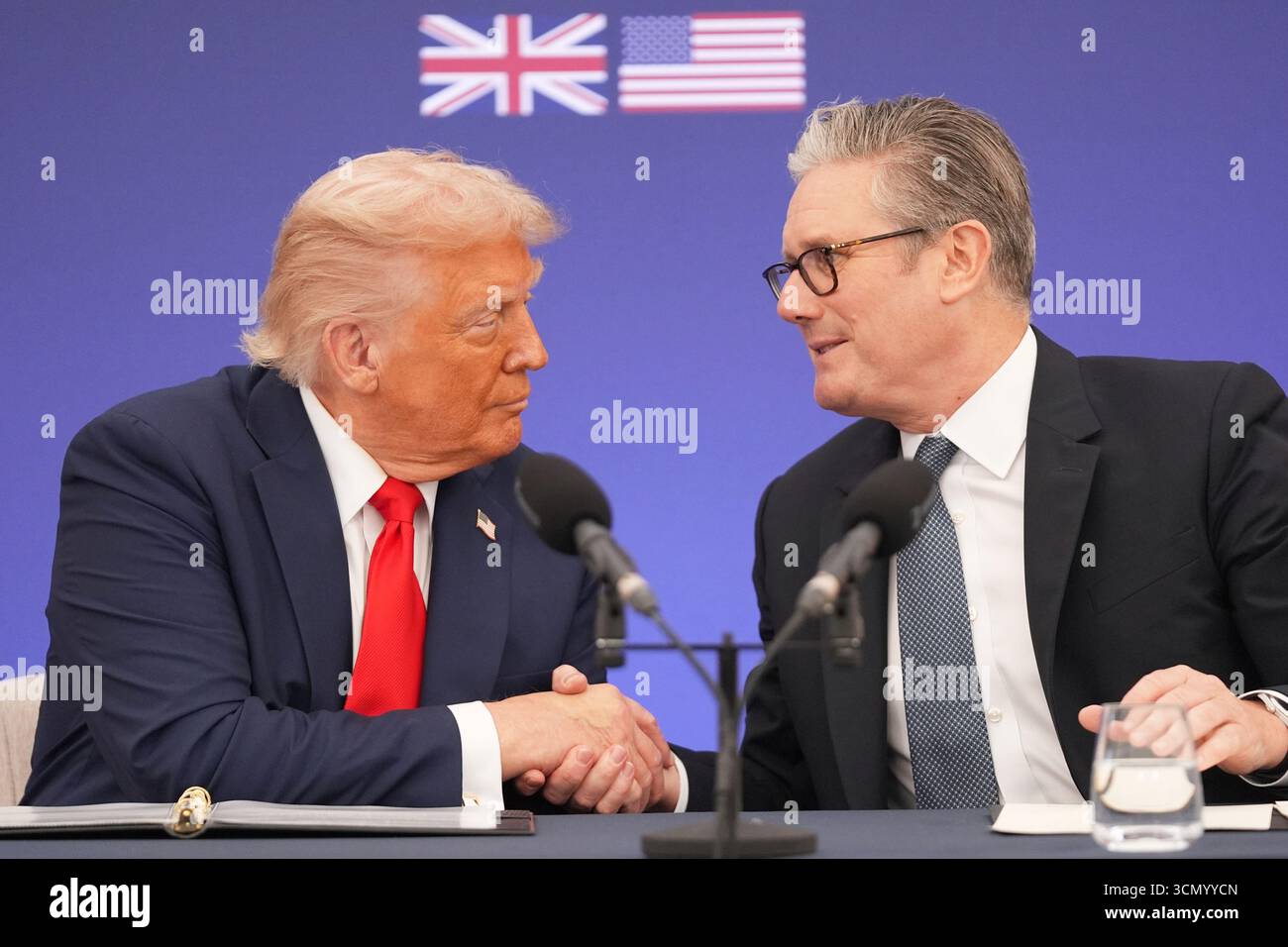 President Donald Trump and Britain's Prime Minister Keir Starmer shake ...