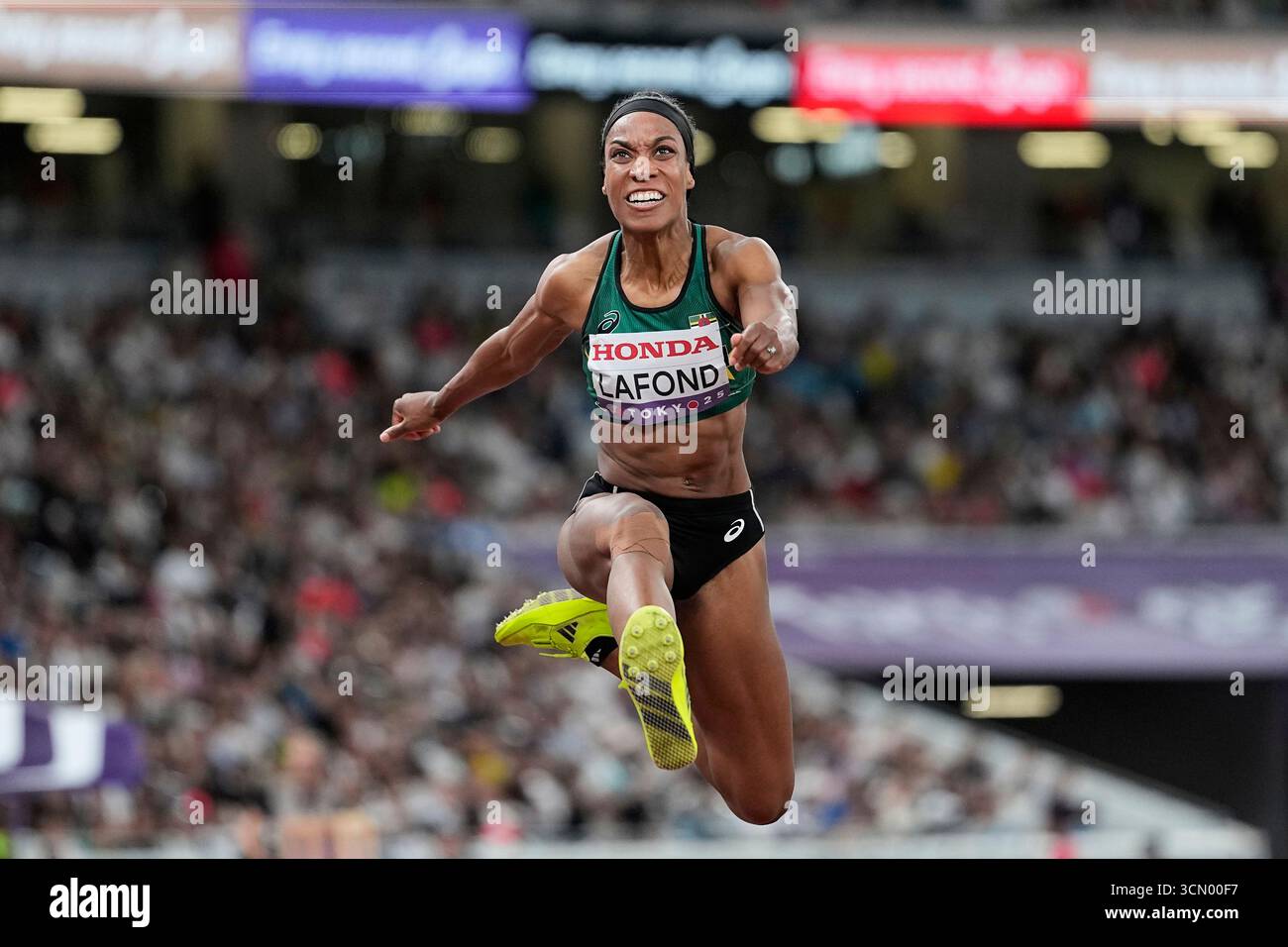 Dominica's Thea Lafond makes an attempt in the women's triple jump ...