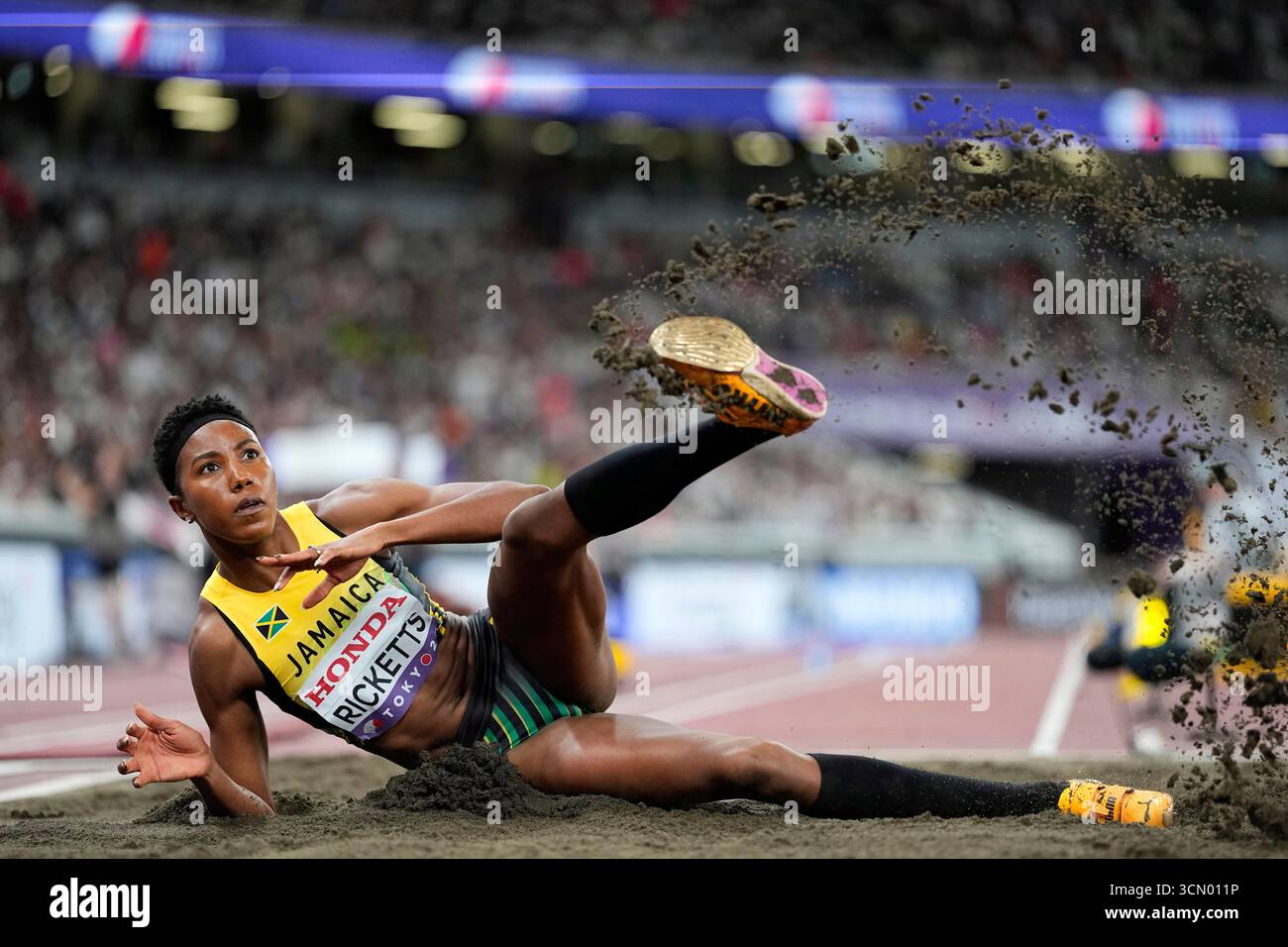 Jamaica's Shanieka Ricketts makes an attempt in the women's triple jump ...