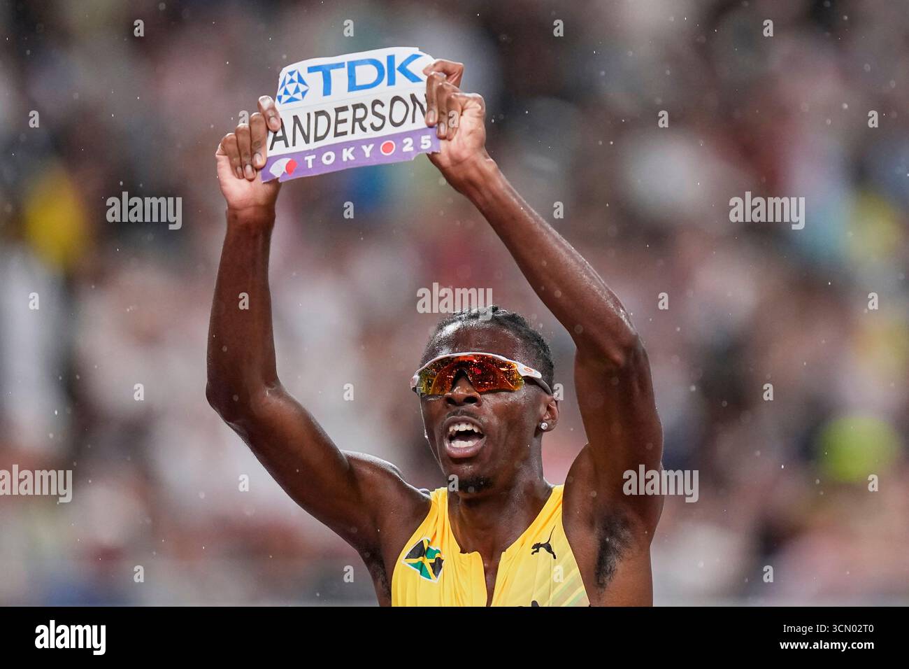 Jamaica's Navasky Anderson reacts after competing in men's 800 meters ...