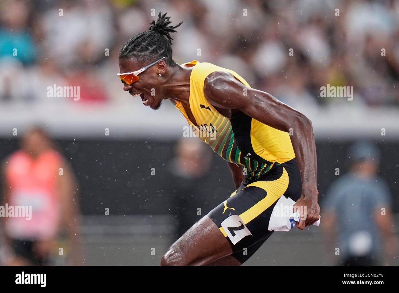 Jamaica's Navasky Anderson reacts after competing in men's 800 meters ...