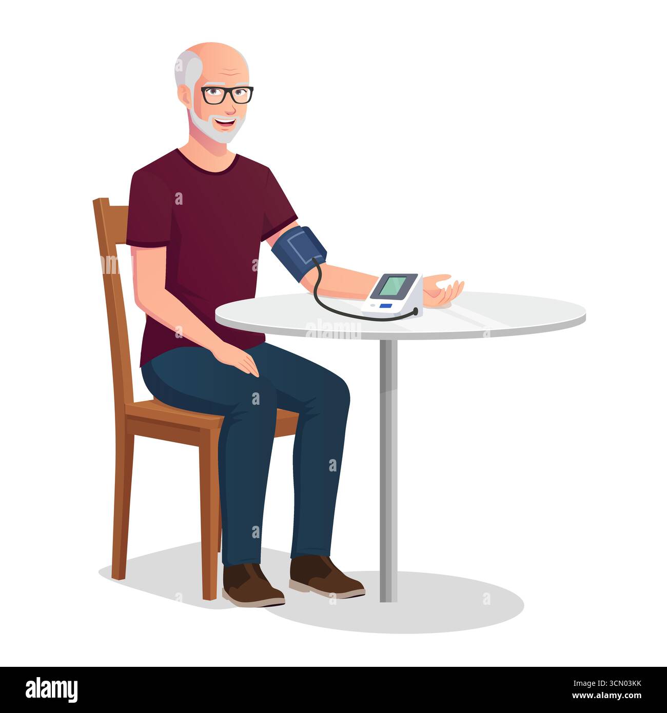 Senior Man Sitting and Checking Blood Pressure with Digital Monitor at ...