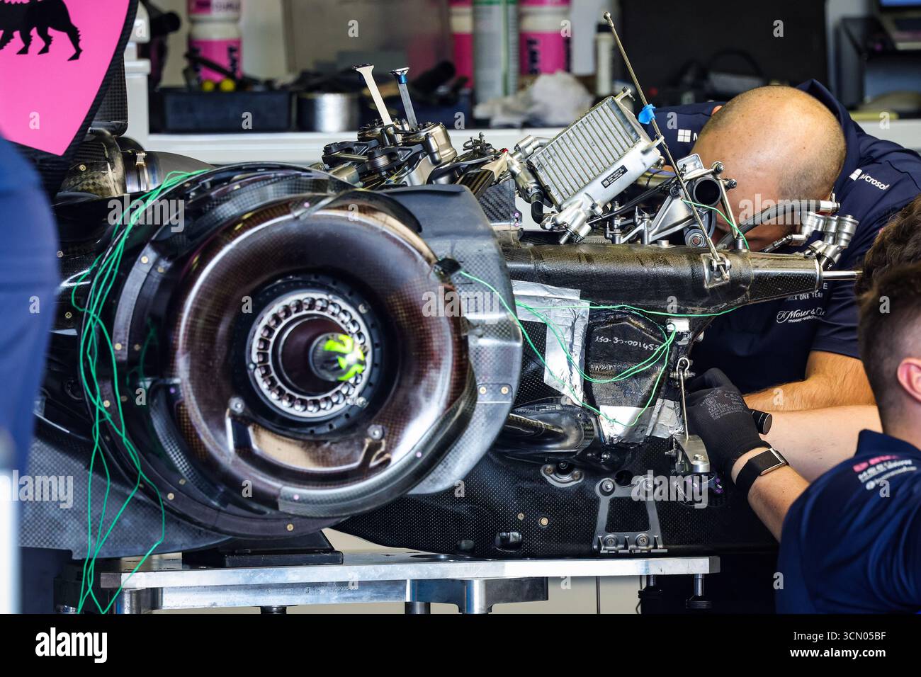 Alpine F1 Team A525, mechanics working on the gearbox during the 2025 ...