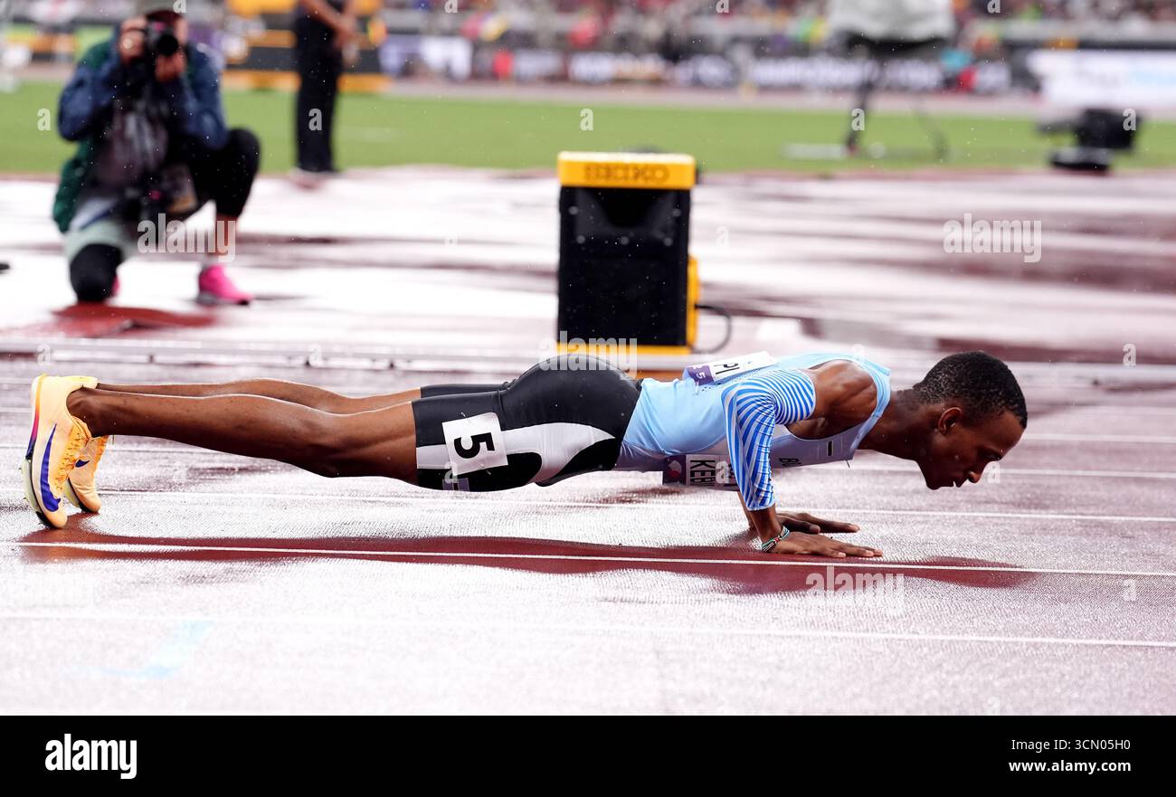 Busang Collen Kebinatshipi of Botswana celebrates winning the Men’s ...