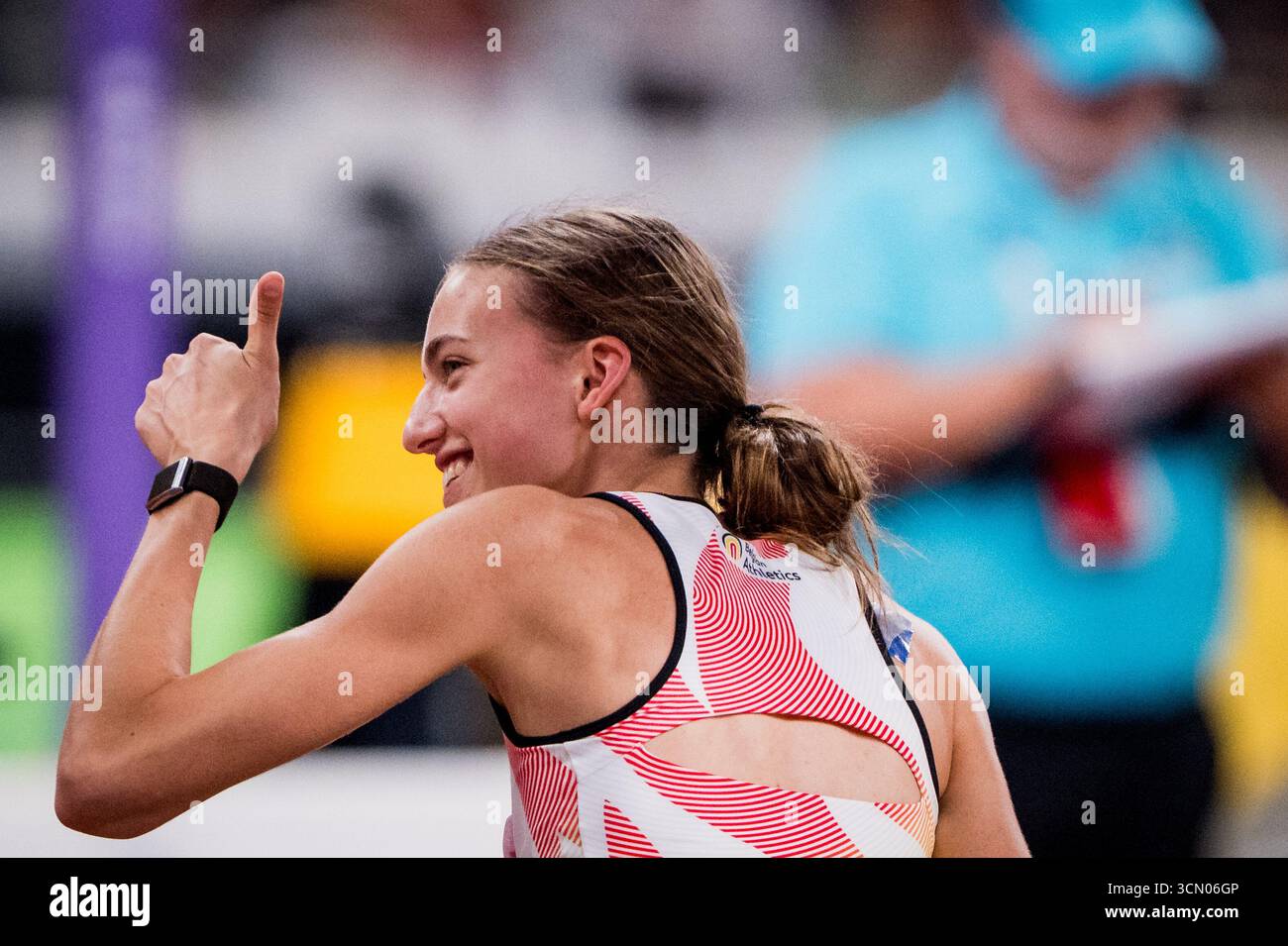 Belgian Merel Maes pictured in action during the high jump women ...