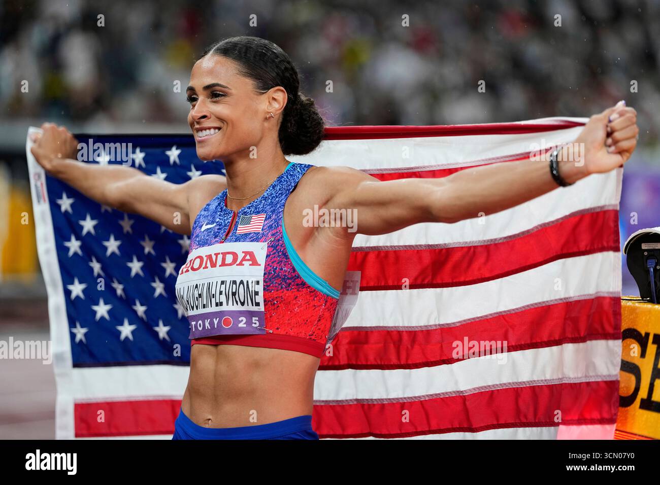 United States' Sydney McLaughlin-Levrone celebrates after winning the ...