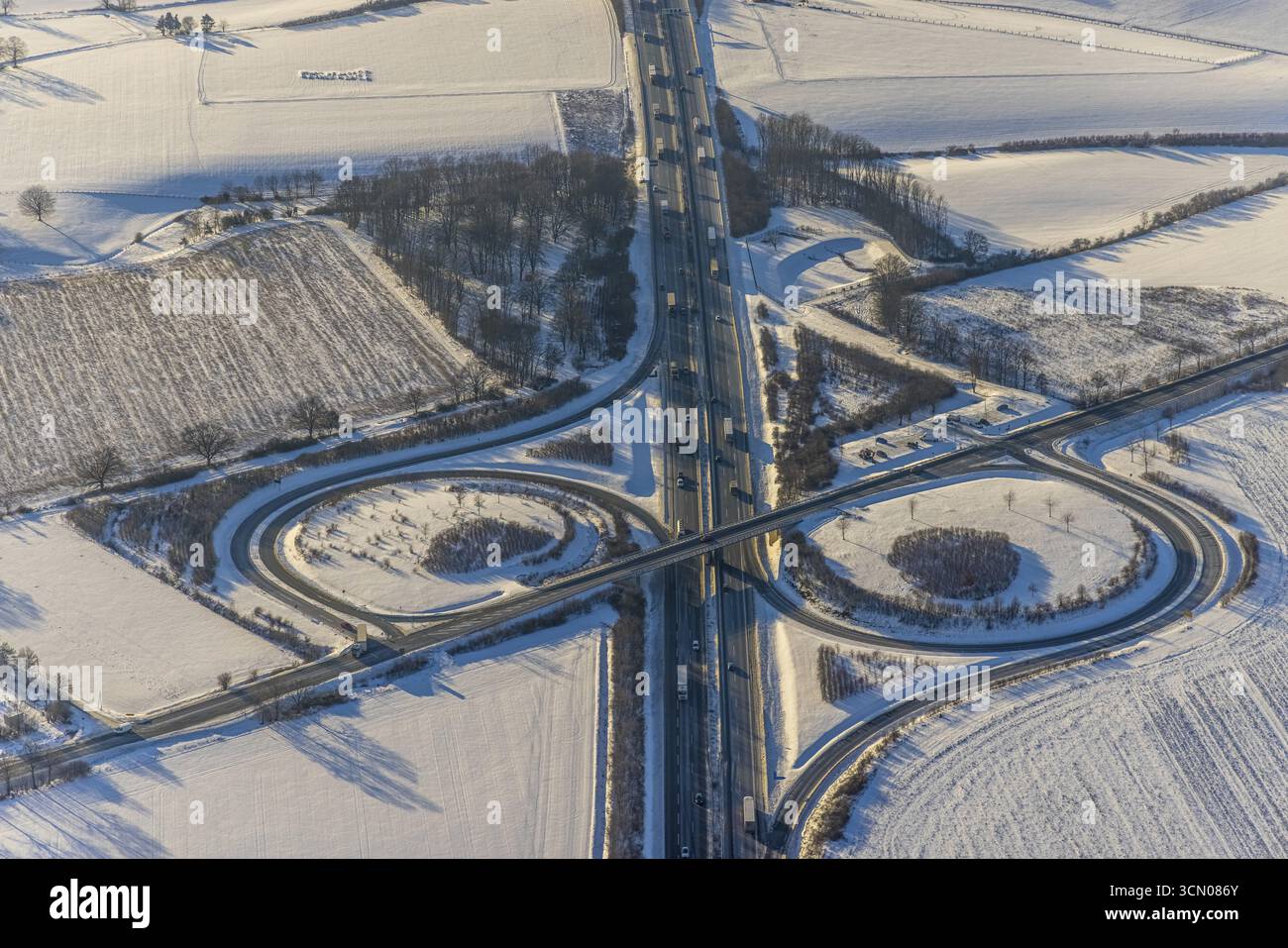 Aerial view, motorway junction AS55 Werl-Sued on the motorway A44 ...