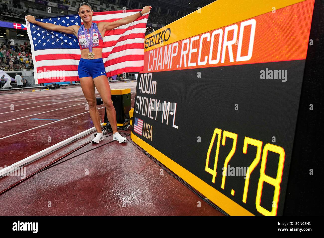 United States' Sydney McLaughlin-Levrone celebrates after winning the ...