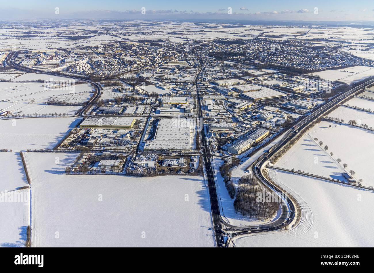 Aerial view, motorway access to the A445 motorway on the B63 Hammer ...