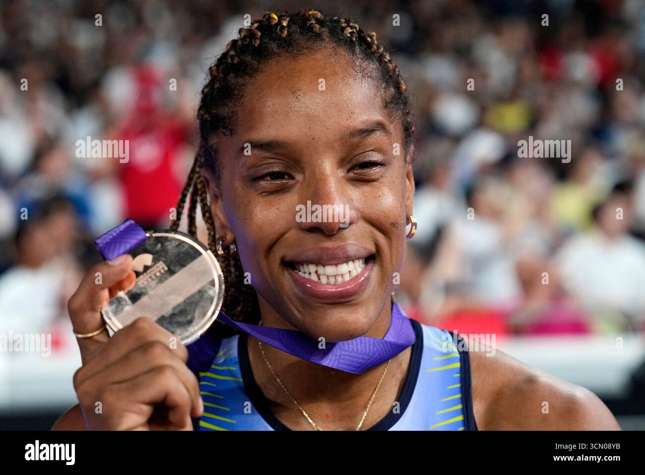 Venezuela's Yulimar Rojas shows her silver medal for the women's triple ...