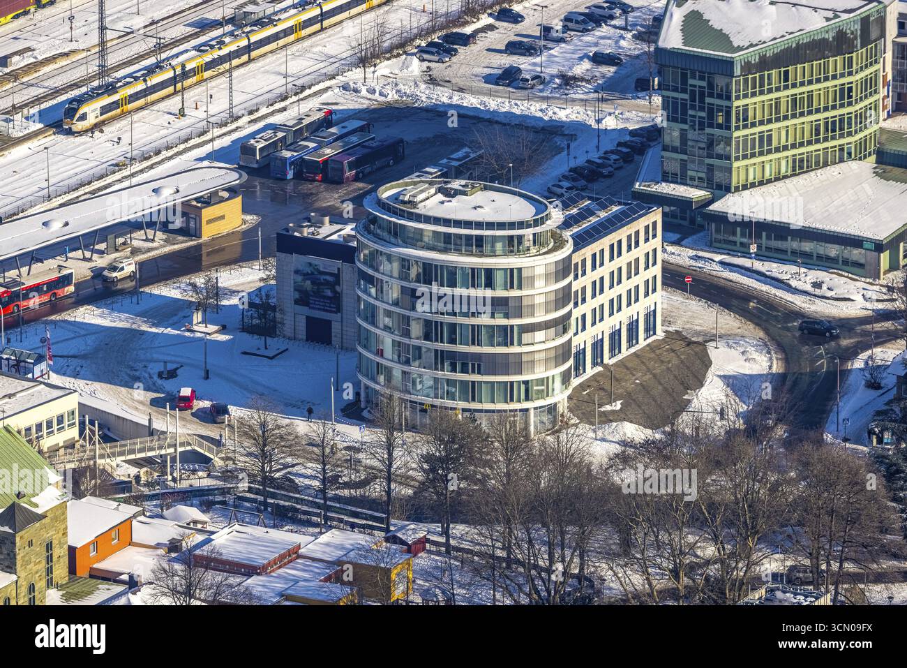 Aerial view, Unna railway station, Unna, Ruhr area, North Rhine ...