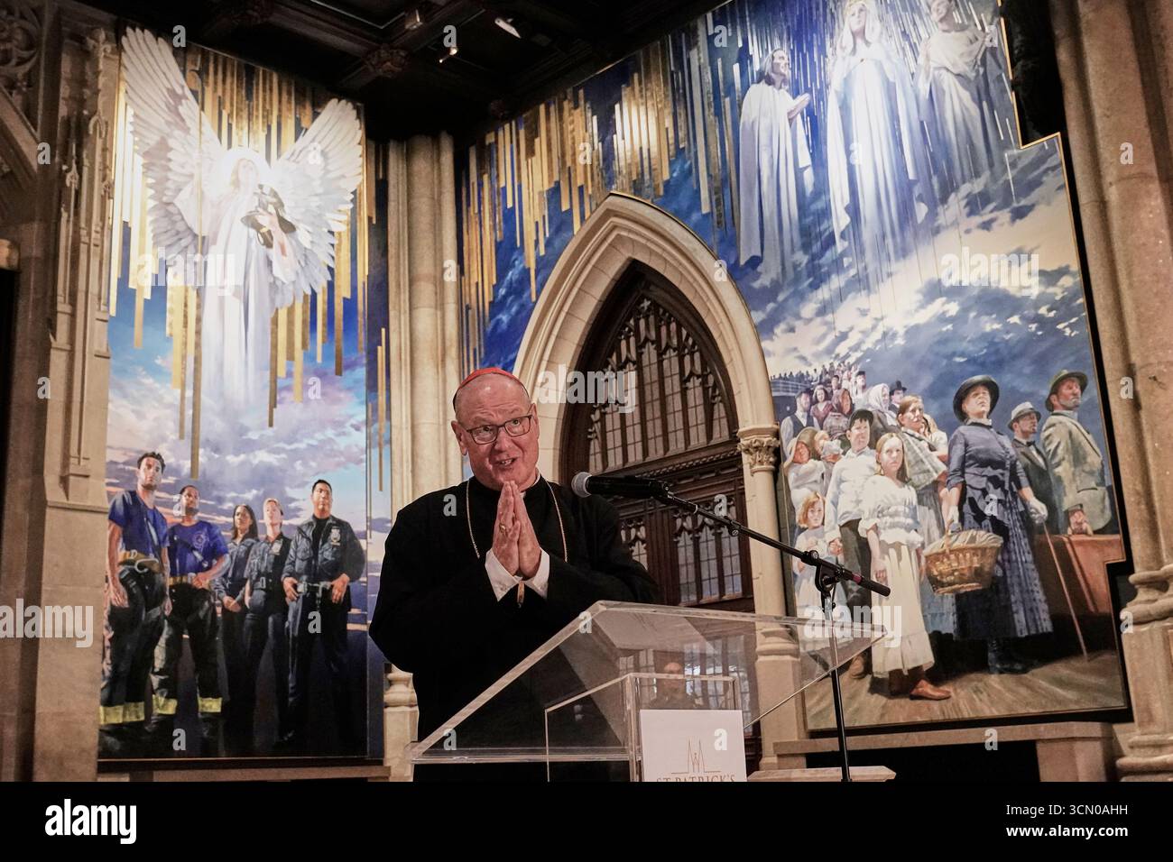 Cardinal Timothy Dolan speaks during a media preview of the 25-foot ...