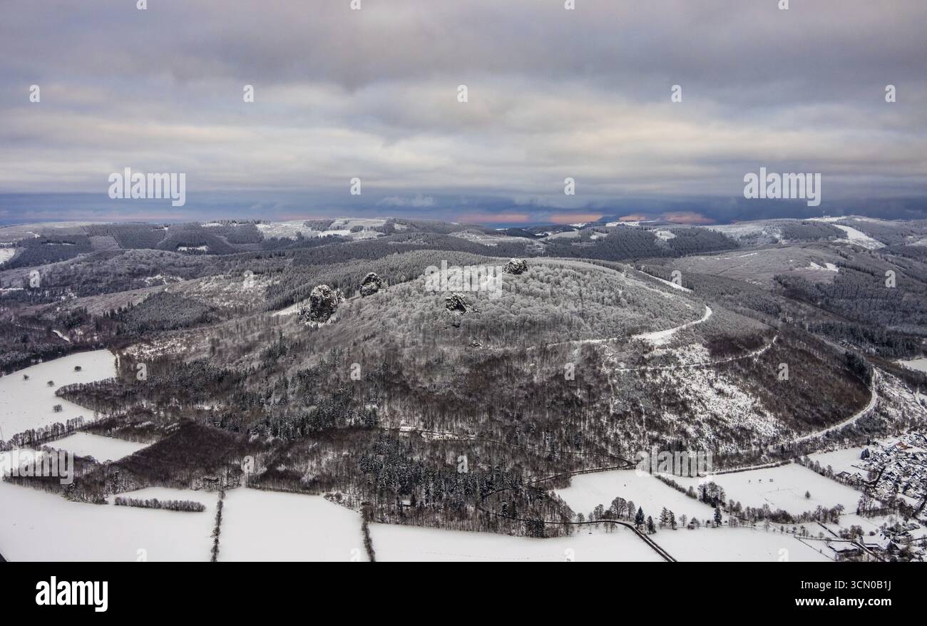 Aerial view of the rock formation Bruchhauser Steine a ground monument ...