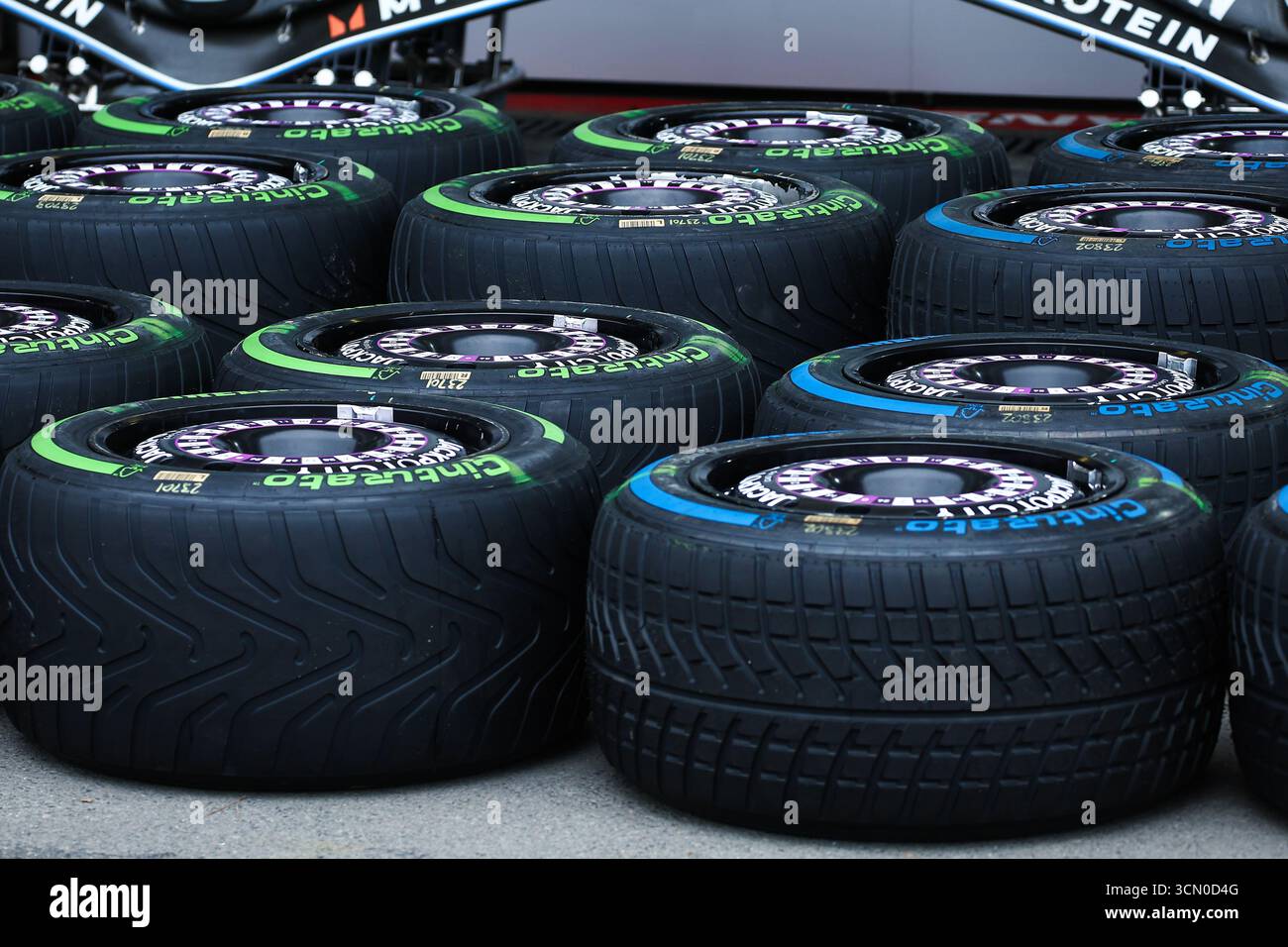 Full wet and intermedium Pirelli, tyres, pneus, tyre, pneu, during the ...