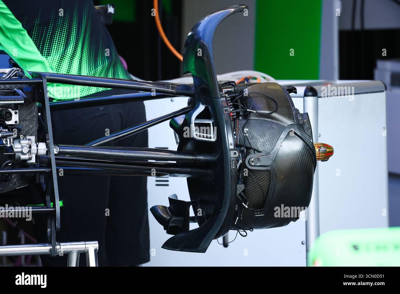 Stake F1 Team Kick C45, mechanical detail front suspension during the ...