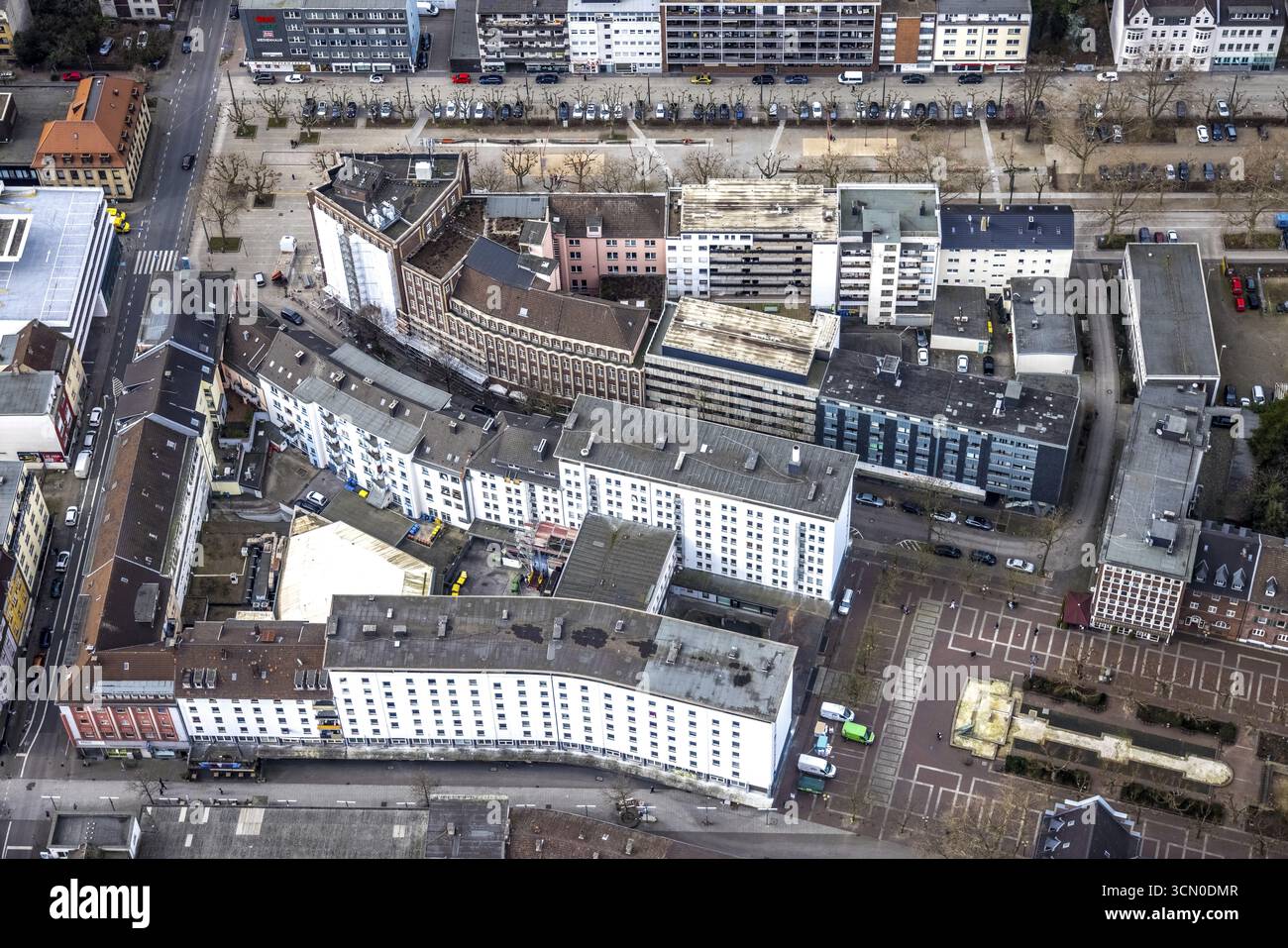 Aerial photograph, Bert-Brecht-Haus, city centre, Oberhausen, Ruhr area ...