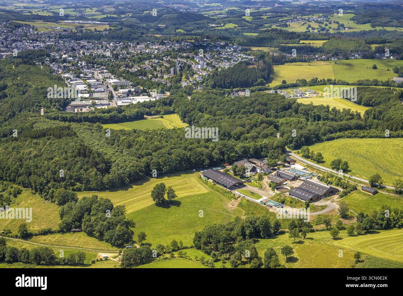 Aerial photo, Siele farm with farm shop, view of Olpe, Stachelau, Olpe ...