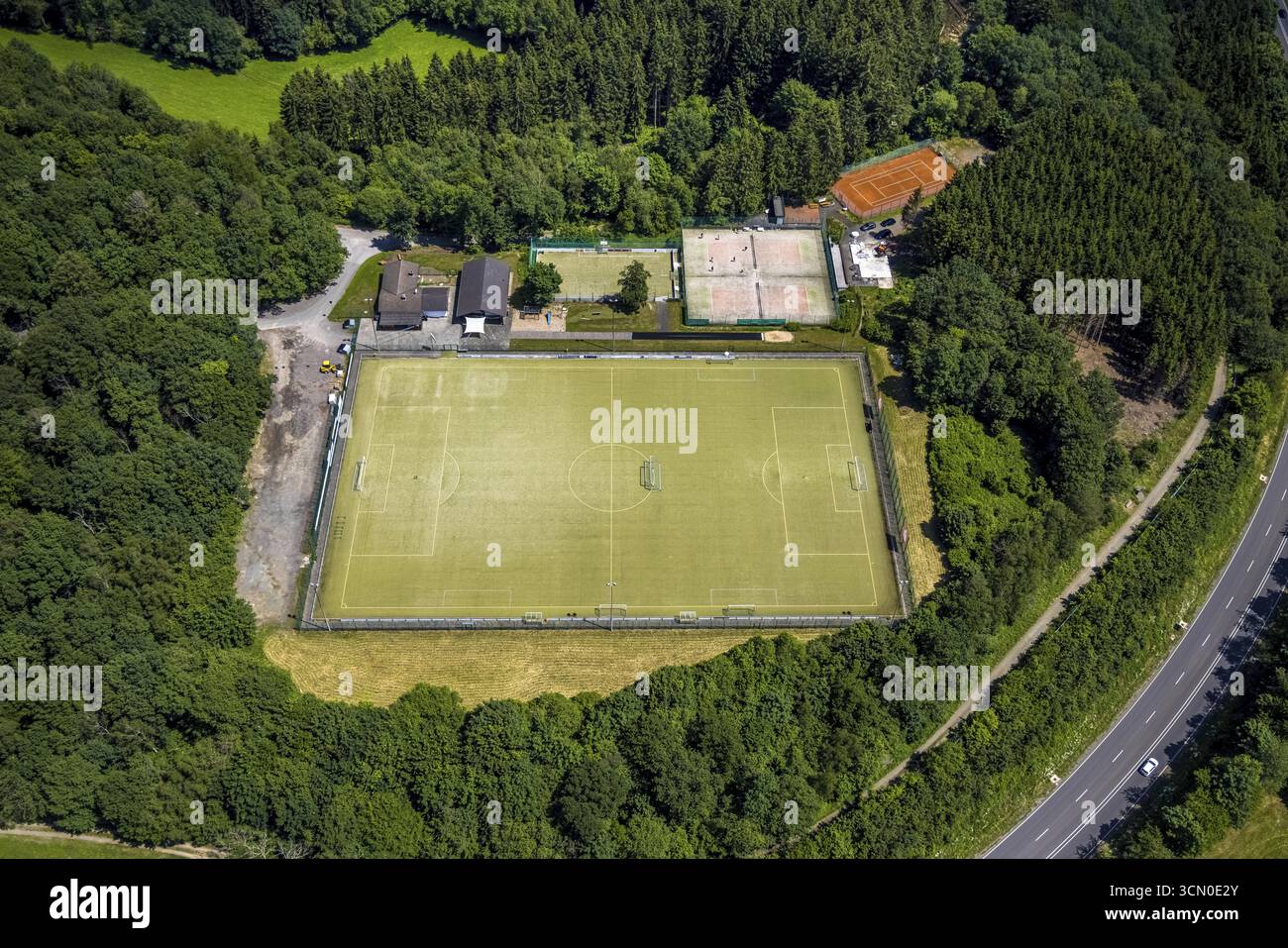 Aerial photo, TuS Rhode sports facility, Rhode, Olpe, Sauerland, North ...