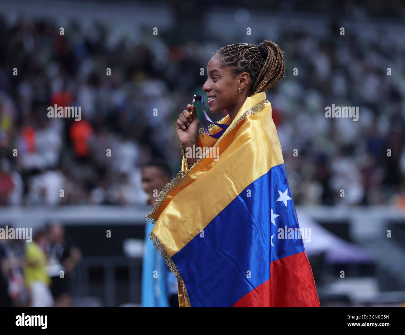 Yulimar ROJAS of Venezuela poses for a photo with her bronze medal ...