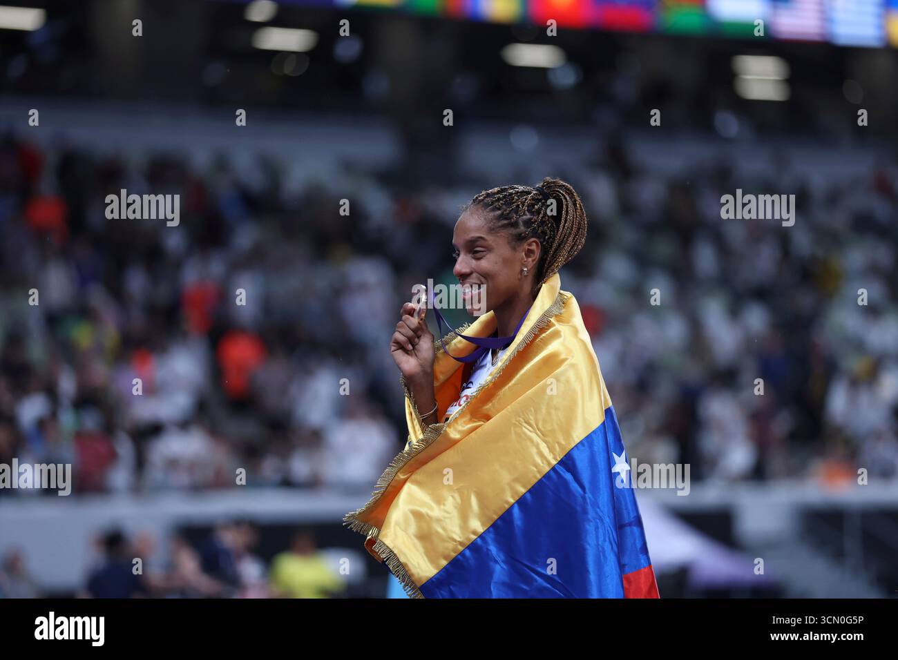 Yulimar ROJAS of Venezuela poses for a photo with her bronze medal ...