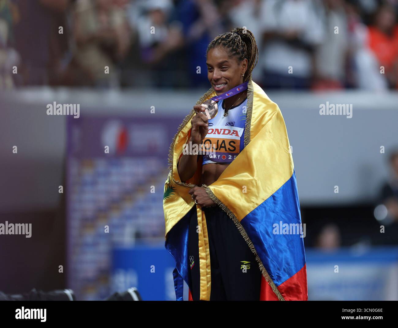 Yulimar ROJAS of Venezuela poses for a photo with her bronze medal ...