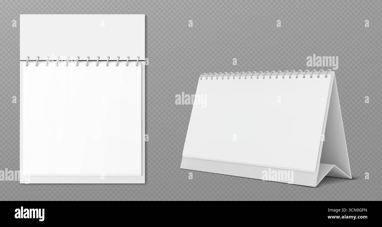 Paper calendar mockup with spiral binding for desk or wall display ...