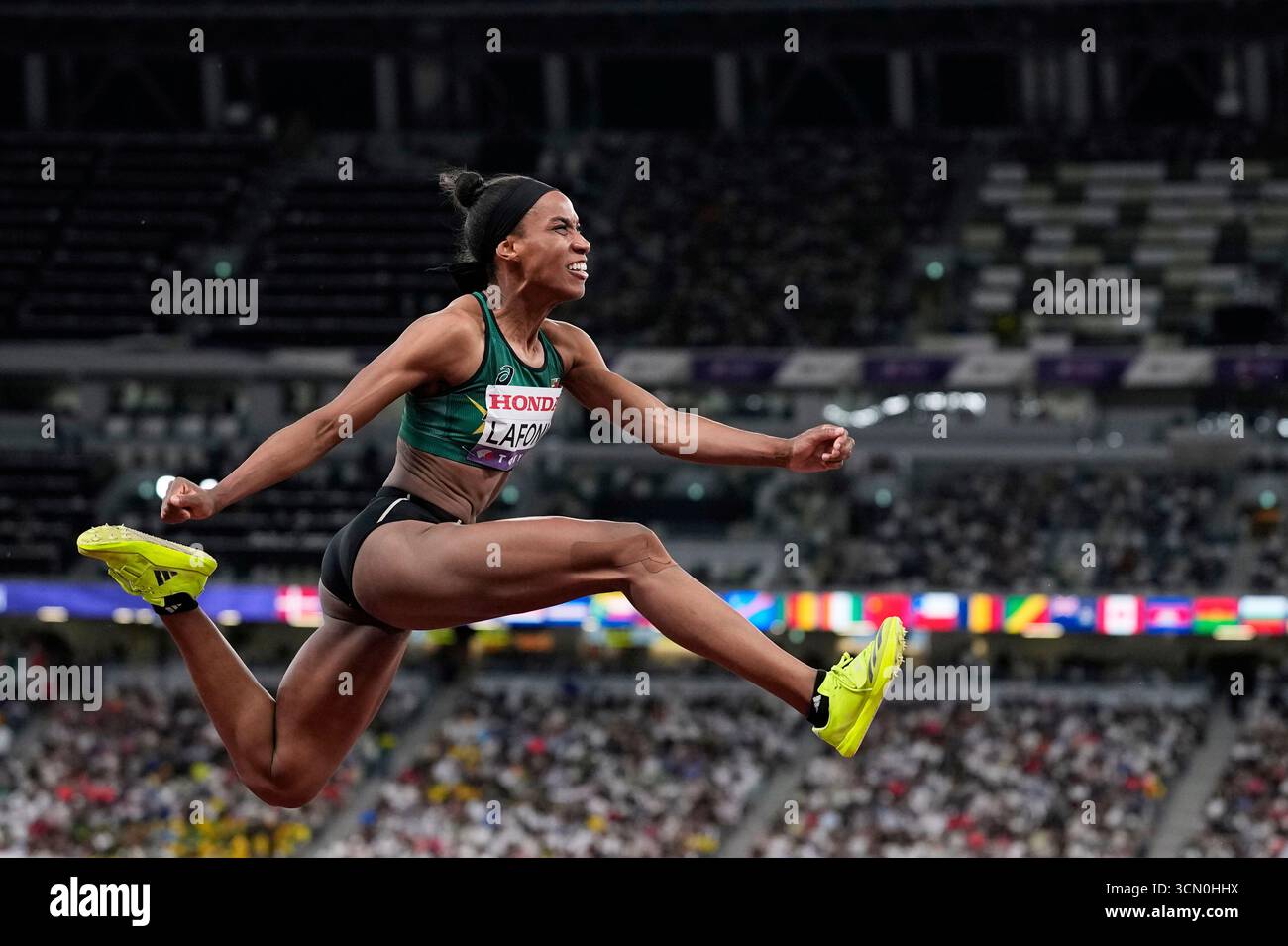 Dominica's Thea Lafond makes an attempt in the women's triple jump ...