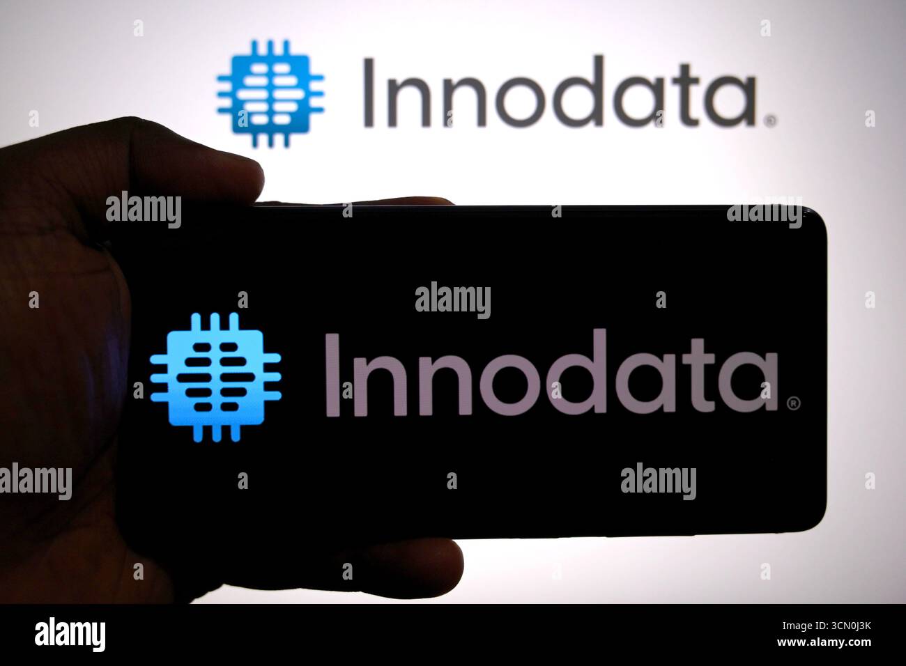 In this photo illustration, the Innodata logo is seen displayed on a ...