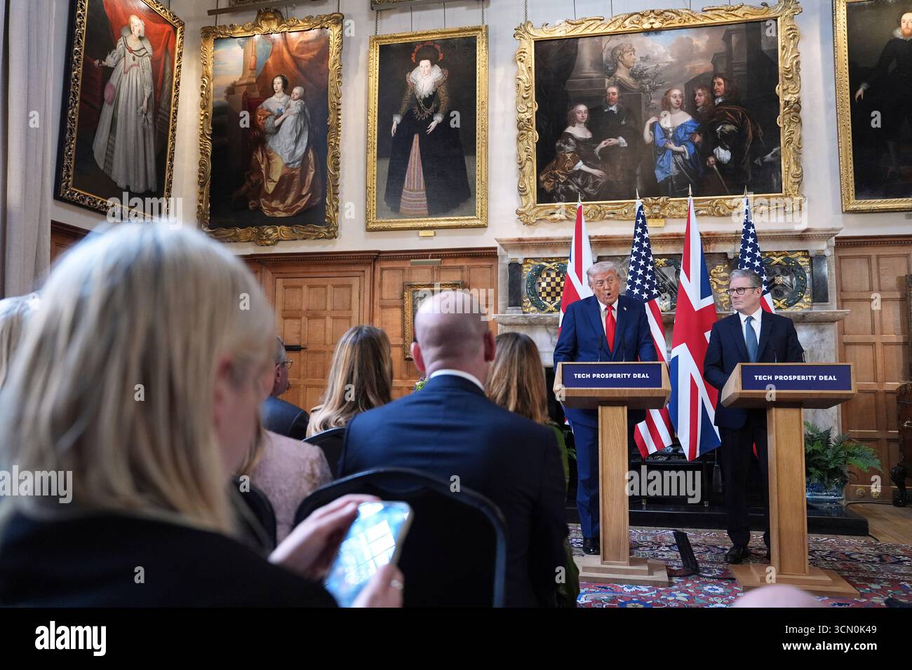 President Donald Trump and Britain's Prime Minister Keir Starmer hold a ...
