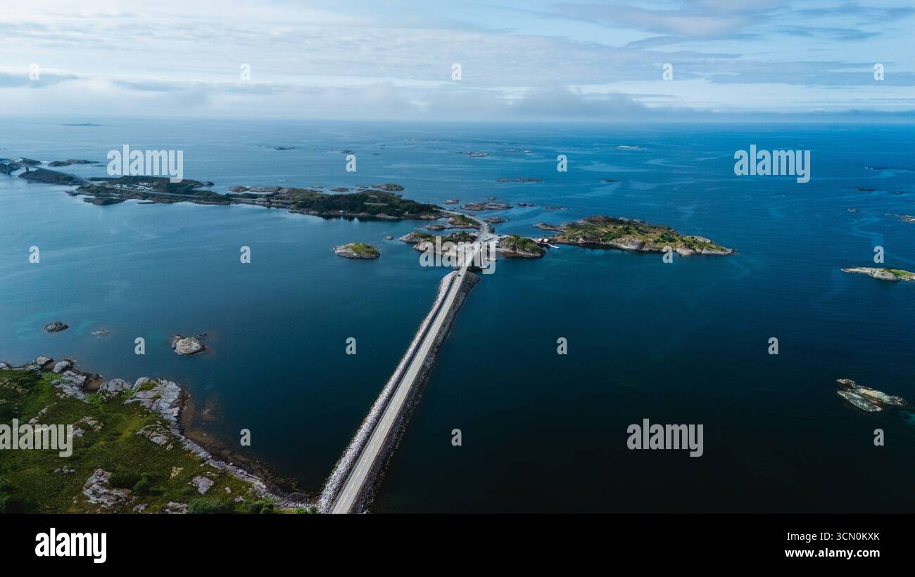 Breathtaking aerial view showcasing the Atlantic Ocean Road in Norway ...