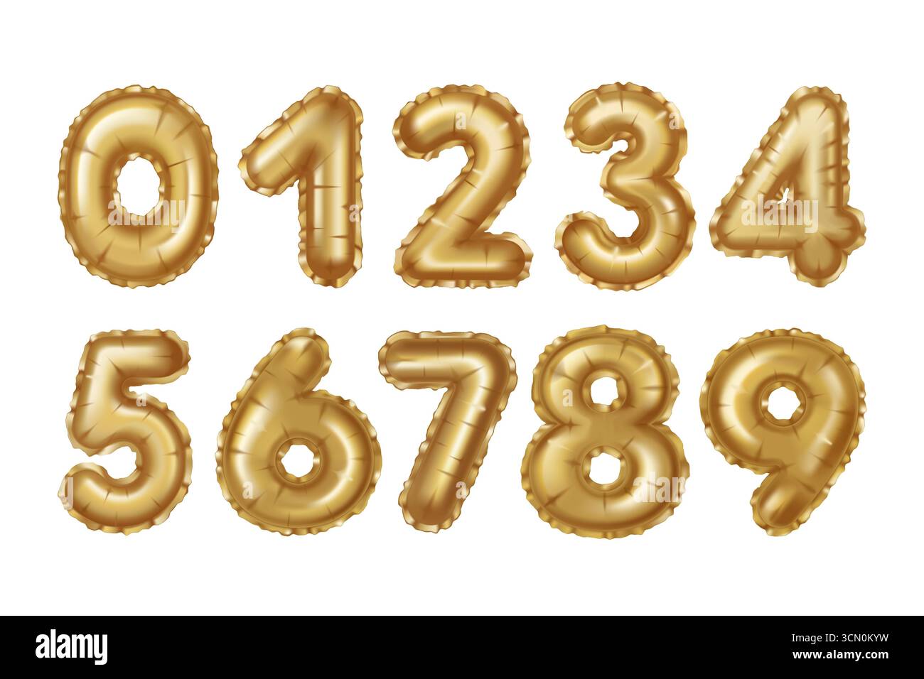 Balloon numbers from 0 to 9. Cute balloons font in 3D style. Isolated ...