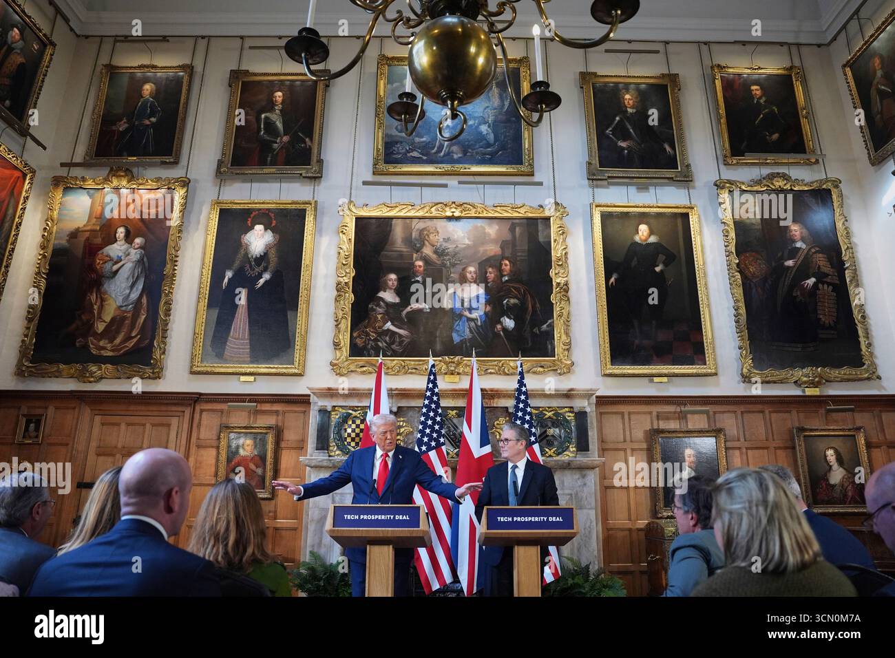 President Donald Trump gestures next to Britain's Prime Minister Keir ...