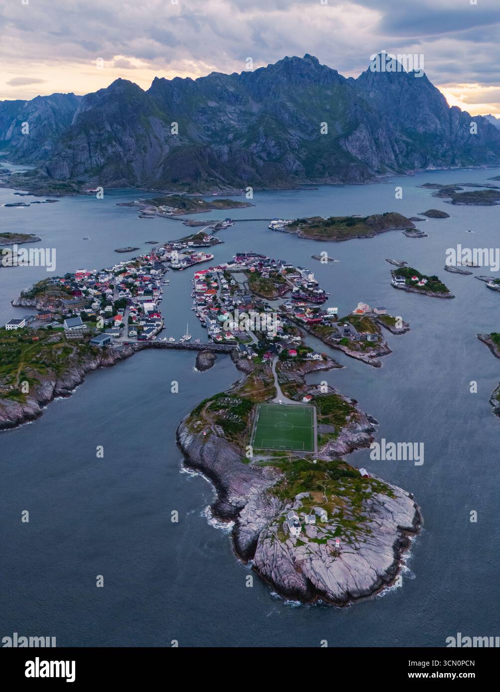 Experience a stunning aerial perspective of Henningsvaer football ...